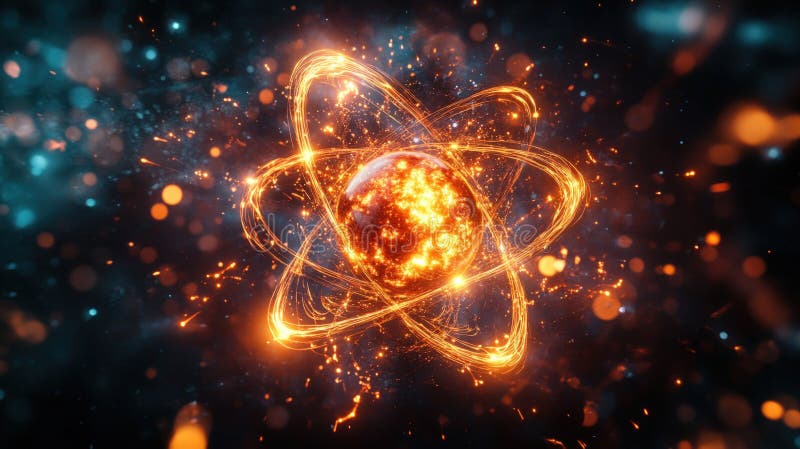 Fiery atom structure stock illustration. Illustration of science ...