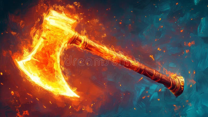 Fiery Axe Engulfed in Orange Flame with a Pixelated Background and ...
