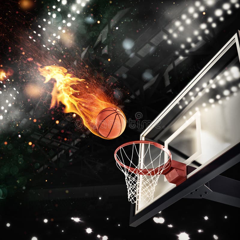 Fiery Ball Goes Fast To the Basket Stock Image - Image of competition ...