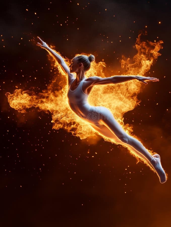 Fiery Ballet Dancer Grace and Strength in Flames a Female Dancer Clad ...