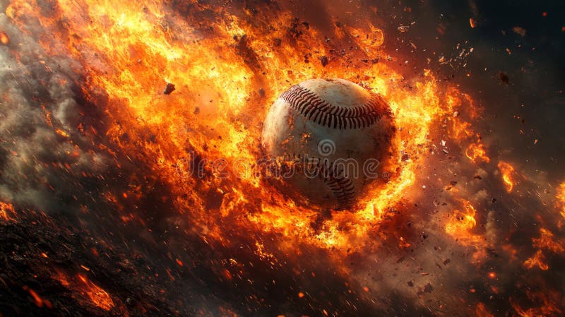 Fiery Baseball Explosion: Intense Flames and Dynamic Motion Stock ...