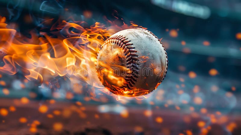 A Fiery Baseball Soars through the Air, Leaving a Trail of Flames in ...