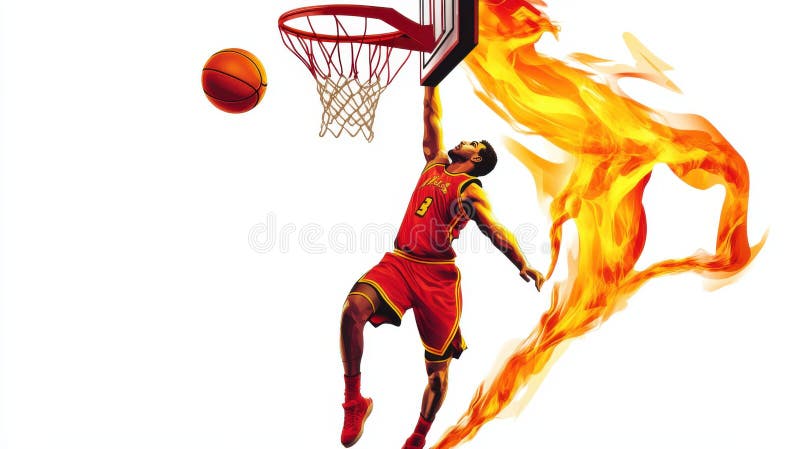 Fiery Basketball Dunk stock illustration. Illustration of action ...