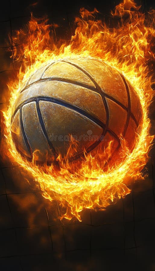 Fiery Basketball a Basketball Engulfed in Intense Flames on a Dark ...