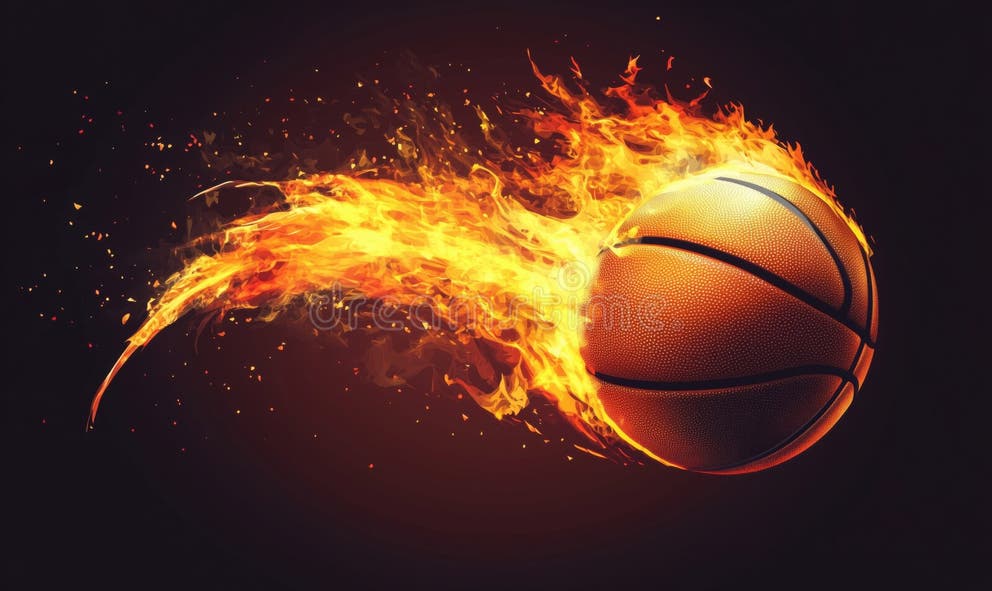 Fiery Basketball in Motion with Dynamic Flames and Sparks Stock Image ...