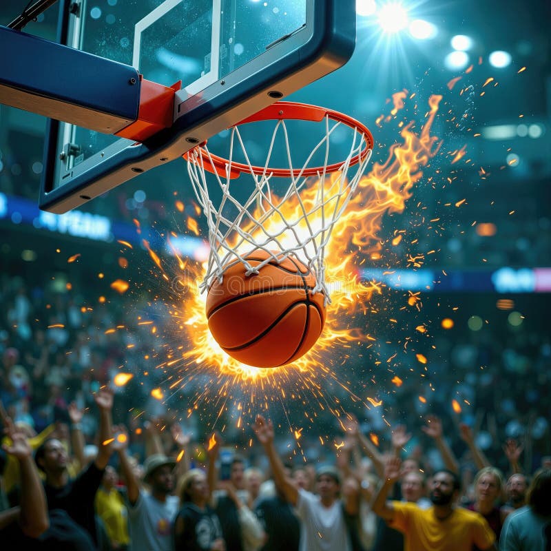 Fiery Basketball Shooting through the Net Stock Illustration ...