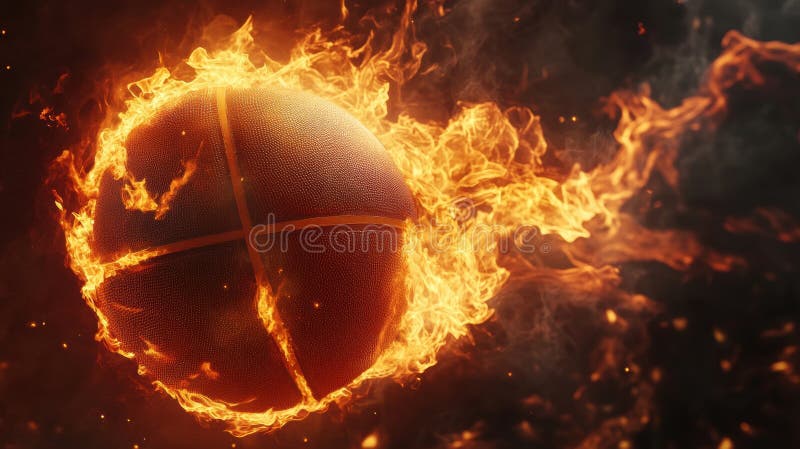 Fiery Basketball Surrounded by Flames and Smoke in Motion Stock ...
