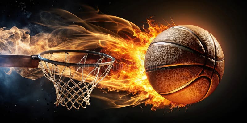 Fiery Basketball Swishing through the Net Intense Action Shot ...