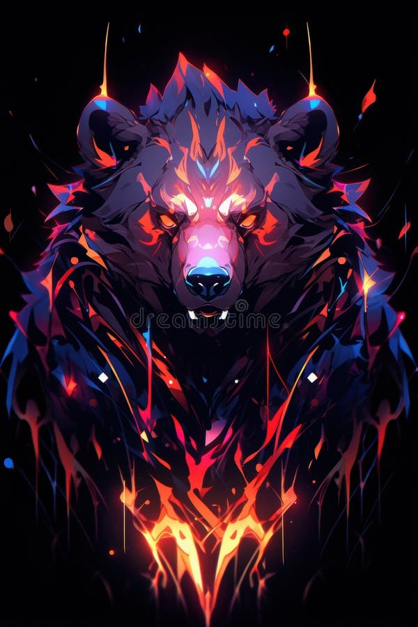 Fiery Bear Portrait. Created by Generative Artificial Intelligence ...