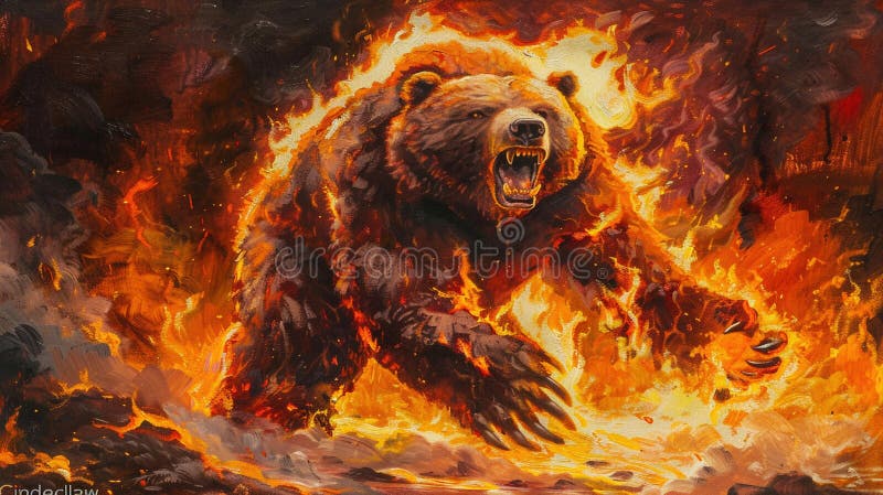 Fiery Bear Roaring in a Dramatic Setting Stock Illustration ...