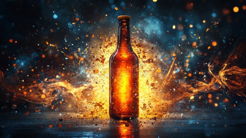 Fiery Beer Bottle Explosion Stock Illustration - Illustration of life ...