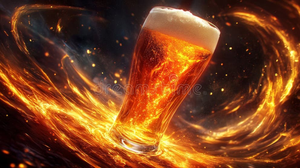 Fiery Beer Glass in a Sparkling Vortex Stock Illustration ...