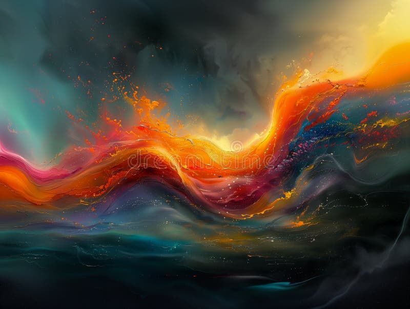 Fiery Bifrost: a Swirling Abstract Wave of Floating Liquid on a Stock ...