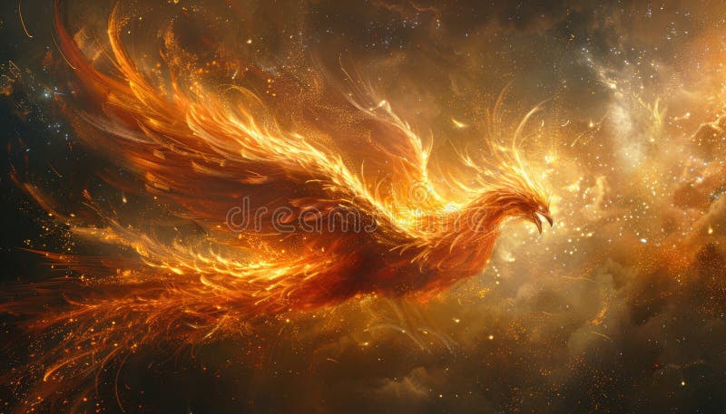 A Fiery Bird is Flying through a Cloudy Sky by AI Generated Image Stock ...