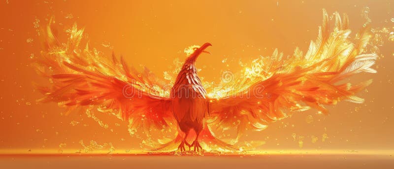 A Fiery Bird with Its Wings Spread Wide, Surrounded by a Cloud of ...