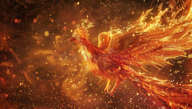 A Fiery Bird with Its Wings Spread Wide, Surrounded by a Cloud of ...