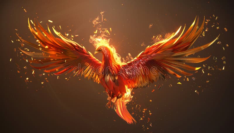 A Fiery Bird with Its Wings Spread Wide, Surrounded by a Cloud of ...