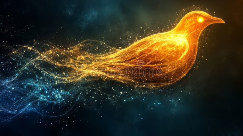 Fiery Bird Soaring through Cosmic Dust Stock Illustration ...