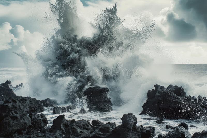 Fiery Black Charcoal Falling Rocks Explosion. Generate Ai Stock ...