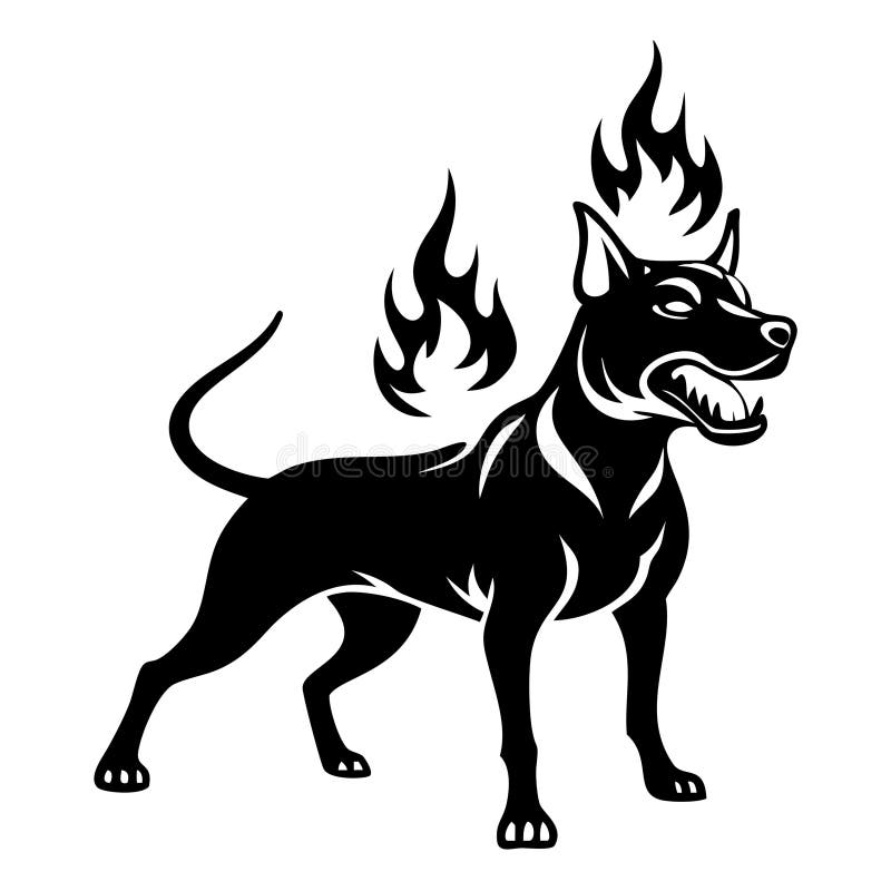 Fiery Black Dog Silhouette with Flames for Tattoo Design or Graphic Art ...