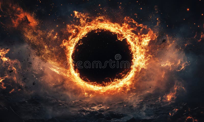 Fiery Black Hole Surrounded by Flames and Cosmic Elements, Swirling ...