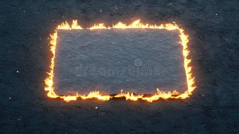 Fiery Black Stone Framed by Flames Against a Dark Textured Background ...