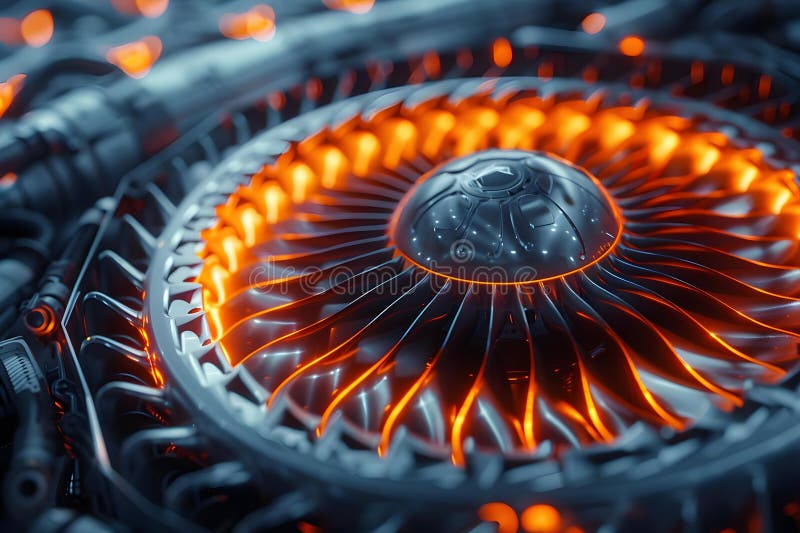 Fiery Blades of Innovation: Jet Engine Close-Up. Concept Jet Engines ...