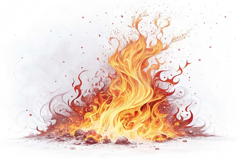 Fiery Blaze â€ Intense and Dynamic Combustion on White Background Stock ...