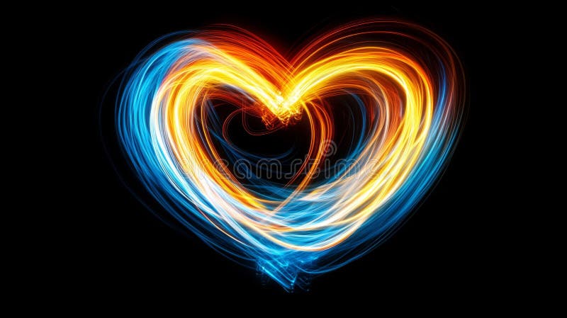 Fiery Blue and Orange Heart Light Trails Abstract Art Stock ...