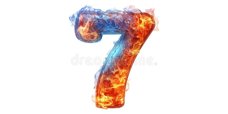 Fiery Blue and Orange Number Seven Isolated on Transparent Background ...