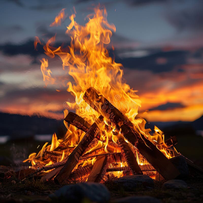 Fiery Bonfire Burning Brightly Sunset Stock Photos - Free & Royalty ...