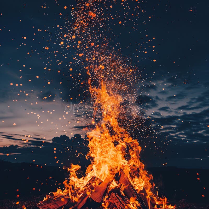 Fiery Bonfire Embers Rising Night Sky Stock Photos - Free & Royalty ...