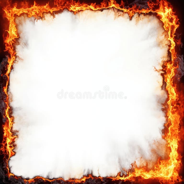Fiery Border Frames Empty Space. Scorched Edges with Flames and Smoke ...