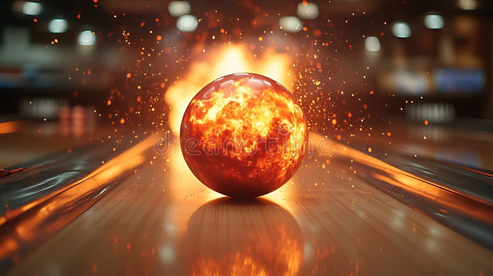 Fiery Bowling Ball Rolling Down a Lane, Sparks and Flames Stock ...