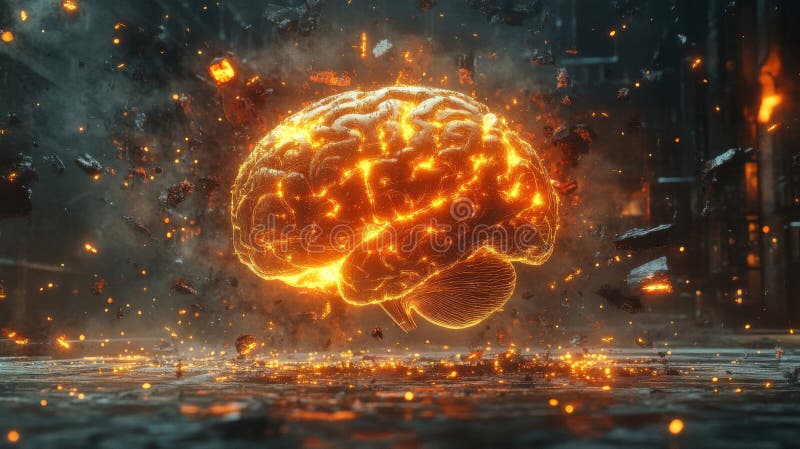 Fiery Brain Explosion Digital Art Stock Illustration - Illustration of ...