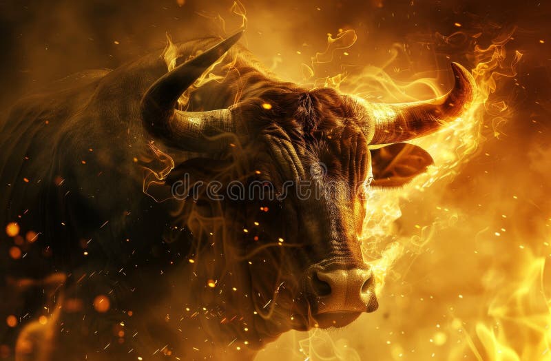 Fiery Bull on an Abstract Background Stock Illustration - Illustration ...