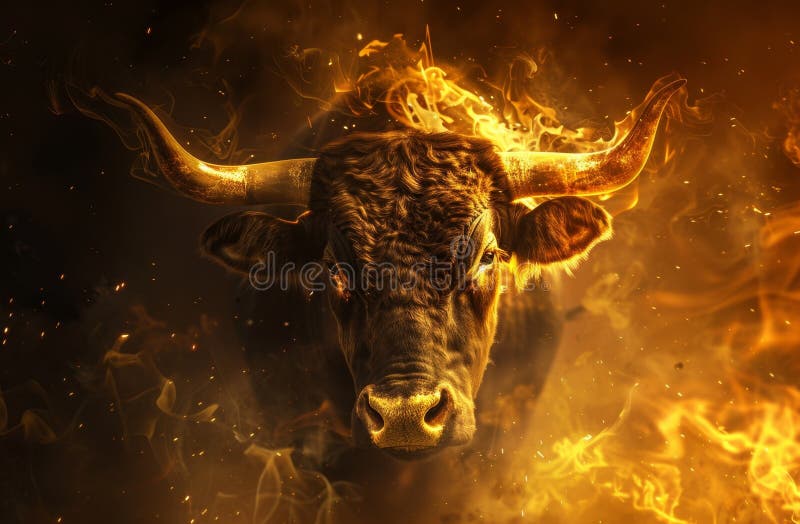 Fiery Bull on a Dark Background Stock Illustration - Illustration of ...