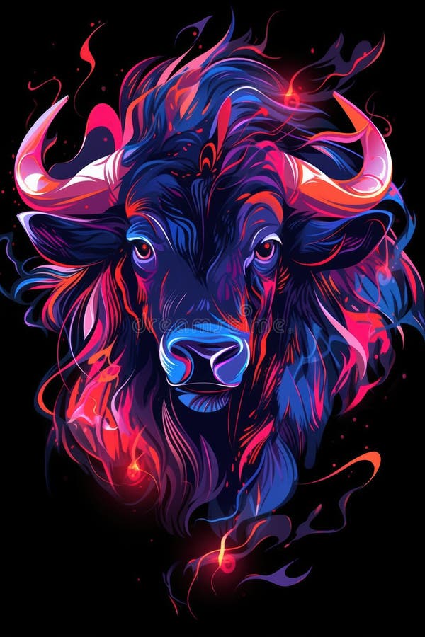 Fiery Bull. Created by Generative Artificial Intelligence Stock ...