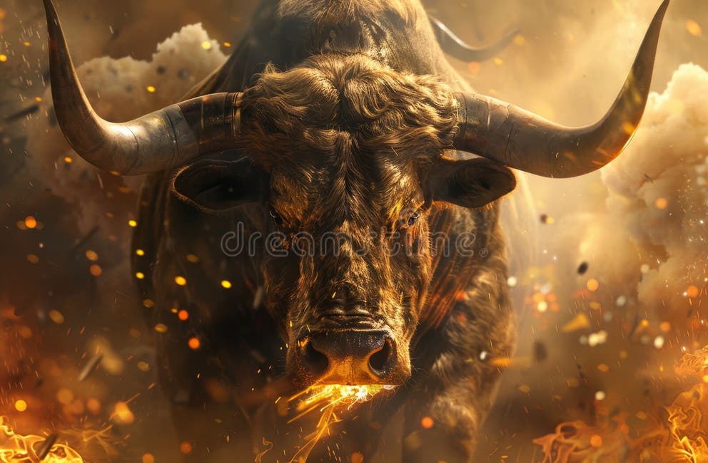 Fiery Bull in a Dynamic Ember Storm Stock Illustration - Illustration ...