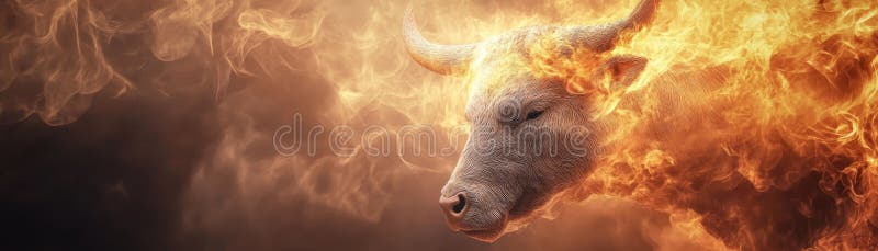 A Fiery Bull Emerges from Swirling Flames, Symbolizing Strength and ...