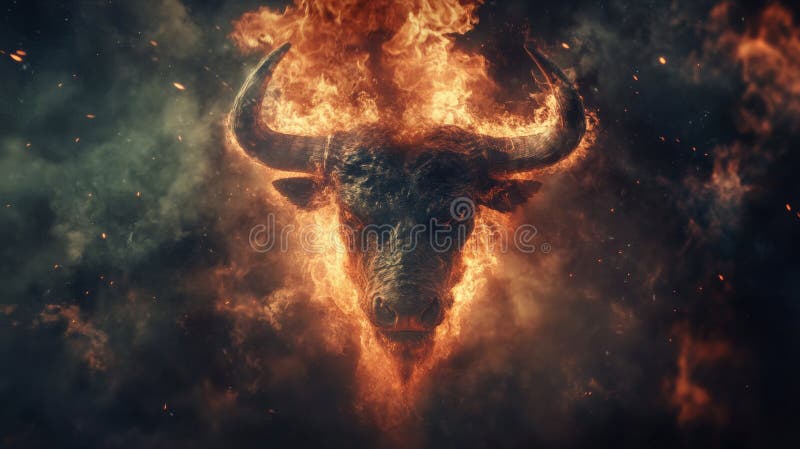 Fiery Bull Engulfed in Flames Amidst Dramatic Smoke Stock Photo - Image ...