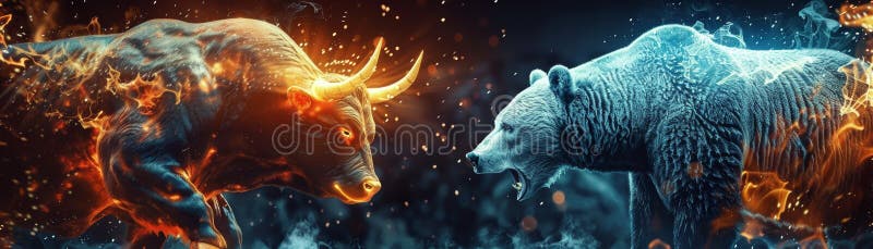 Fiery Bull and Icy Bear Face Off in a Clash of Elements Stock ...