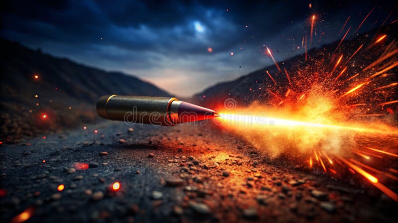 Fiery Bullet Path through a Desolate Landscape a Stunning Visual of ...