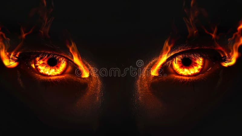 Fiery, Burning Eyes in the Dark. Blazing Red Eyes of the Devil in the ...