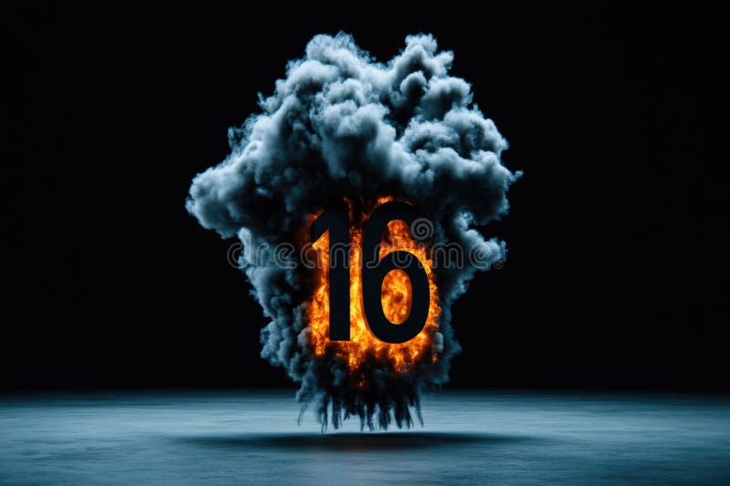 Fiery 16: Burning Number with Dramatic Smoke Backdrop Stock Photo ...