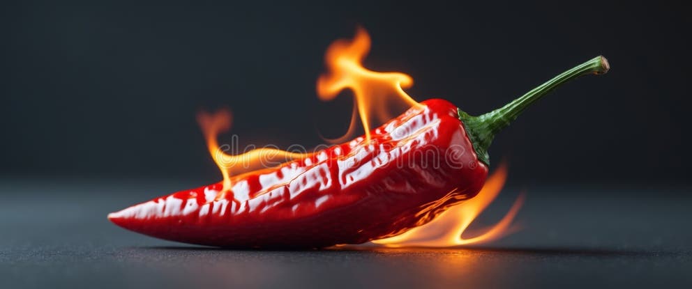 Fiery Burning Red Chili Pepper with Flames on Dark Surface Stock Photo ...