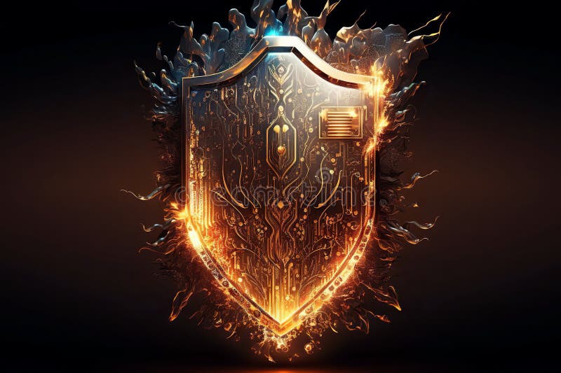 Fiery Burning Shield is on Fire. Cybersecurity Online on Internet and ...