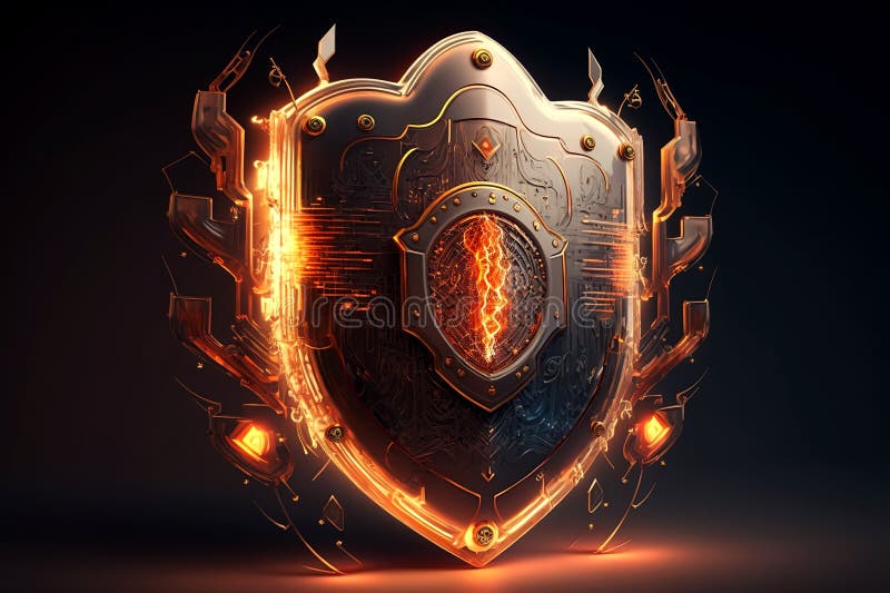 Fiery Burning Shield is on Fire. Cybersecurity Online on Internet and ...
