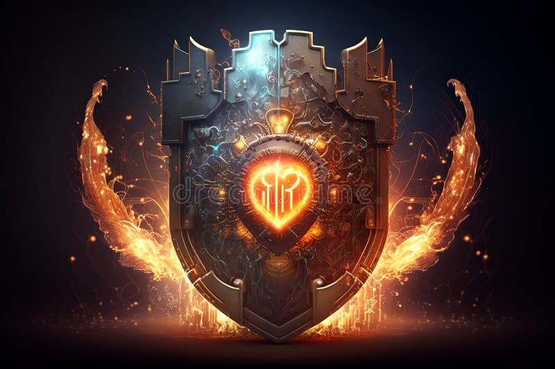 Fiery Burning Shield is on Fire. Cybersecurity Online on Internet and ...