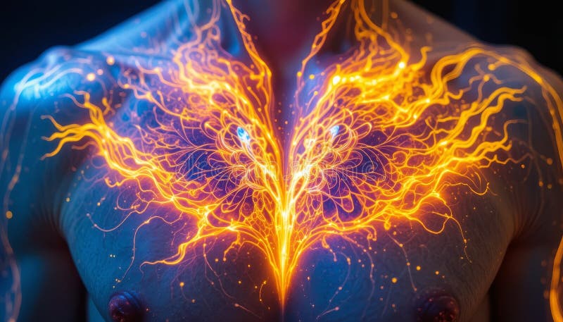Fiery Butterfly Emerging from Human Chest in Glowing Effect Stock ...